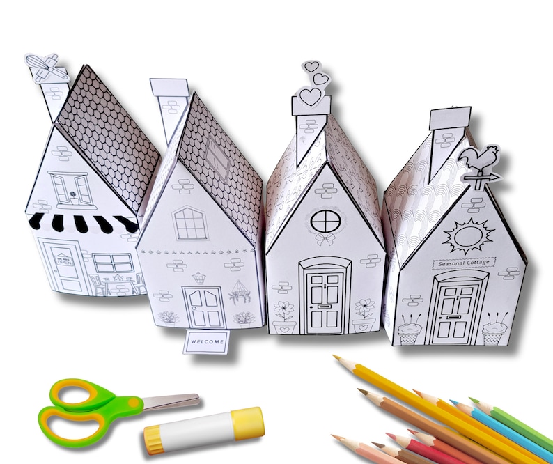 Printable 3D Houses to Colour | Colouring Activities for Children ...