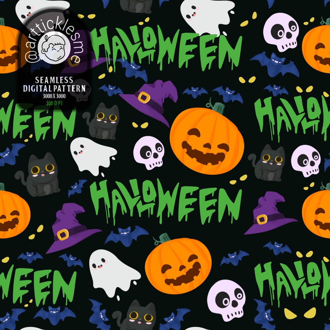 Halloween Seamless Pattern, Pattern for Fabric Printing, Book, Digital ...