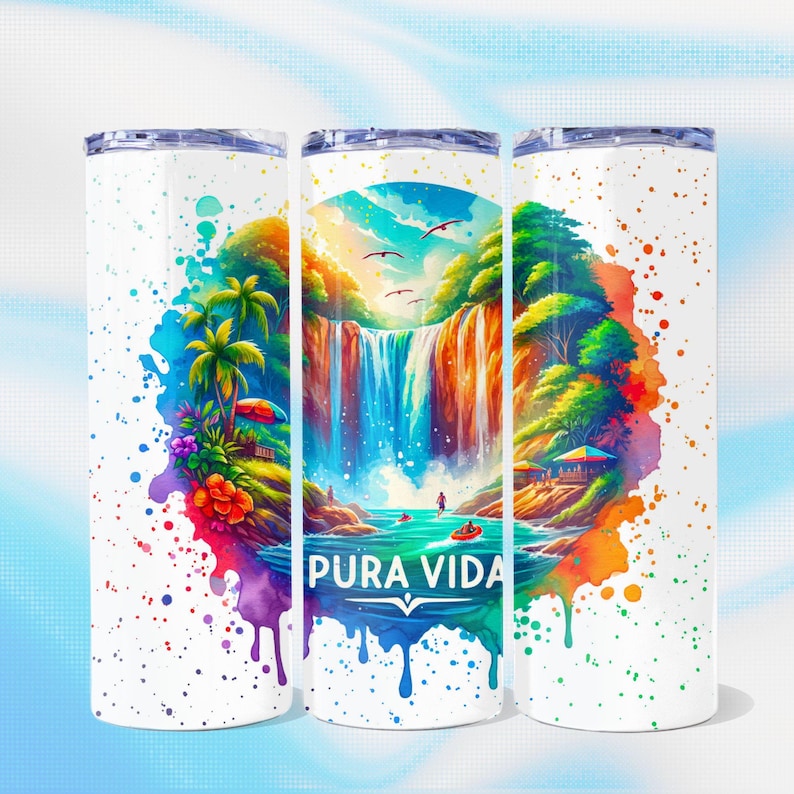 Tropical Pura Vida Quote Tumbler Wrap, Costa Rica Waterfall 20 Oz ...