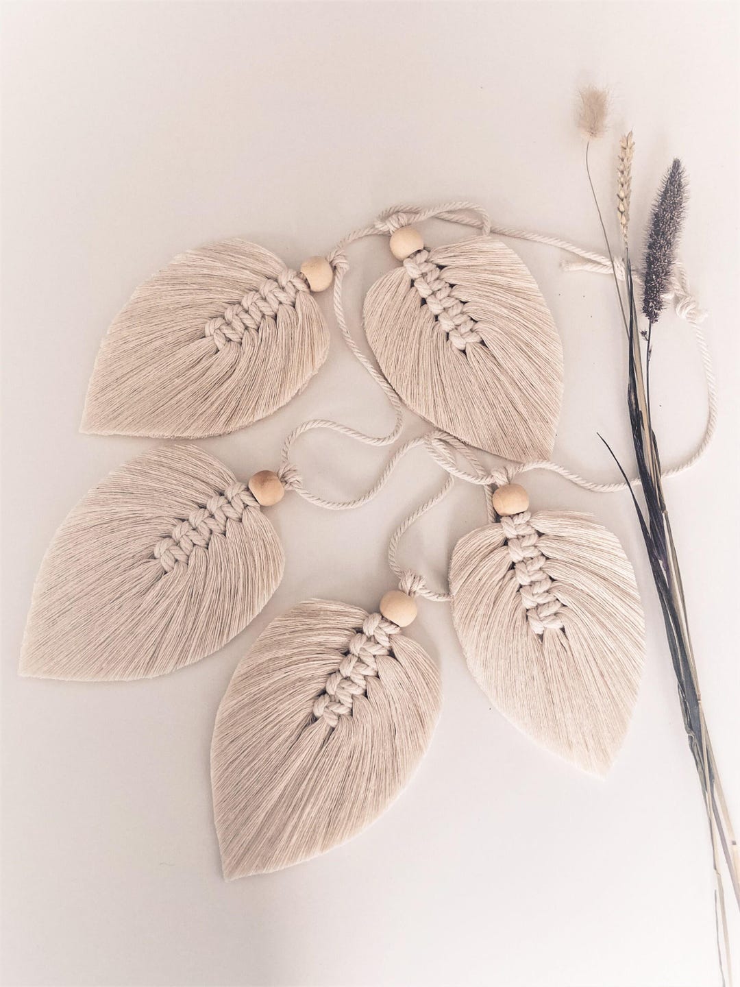 Macrame Leaves Garland, Macrame Feather Garland, Macrame Pennant ...