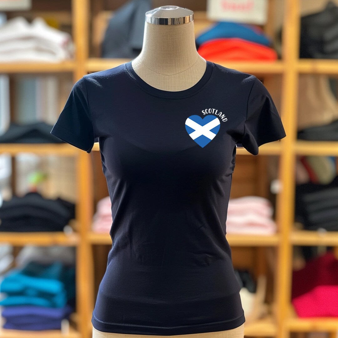 Ladies Scottish Heart Logo Pocket T Shirt Womens Girls Scotland Scot ...