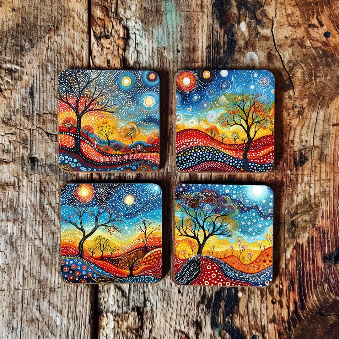 Aboriginal Art Coaster Set Australian Aborigine Coasters Out Back ...