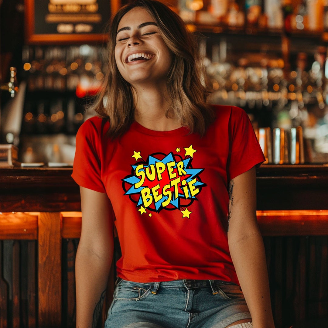 Ladies Super Bestie Comic T-shirt Womens Girls Best Friend Sister ...