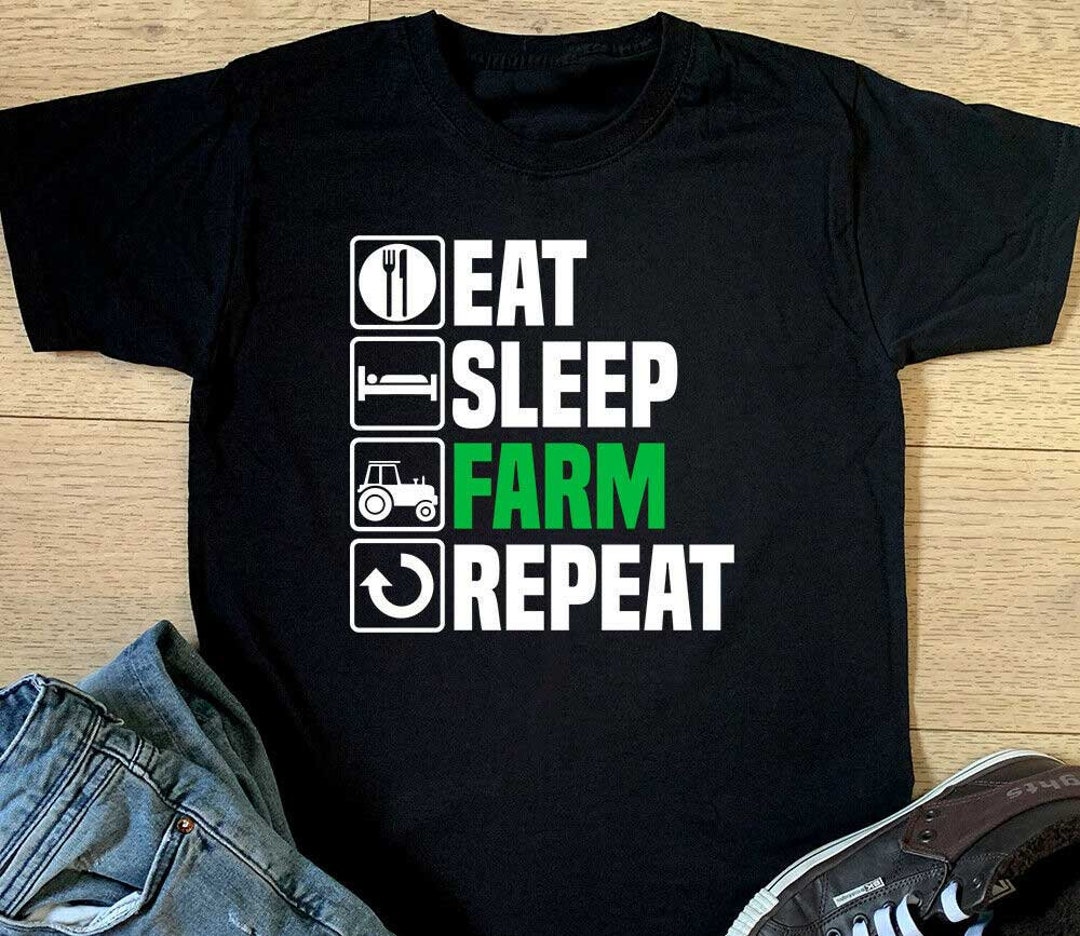 Eat Sleep Farm T-shirt Mens Funny Farmer Gift Top Boys Birthday ...