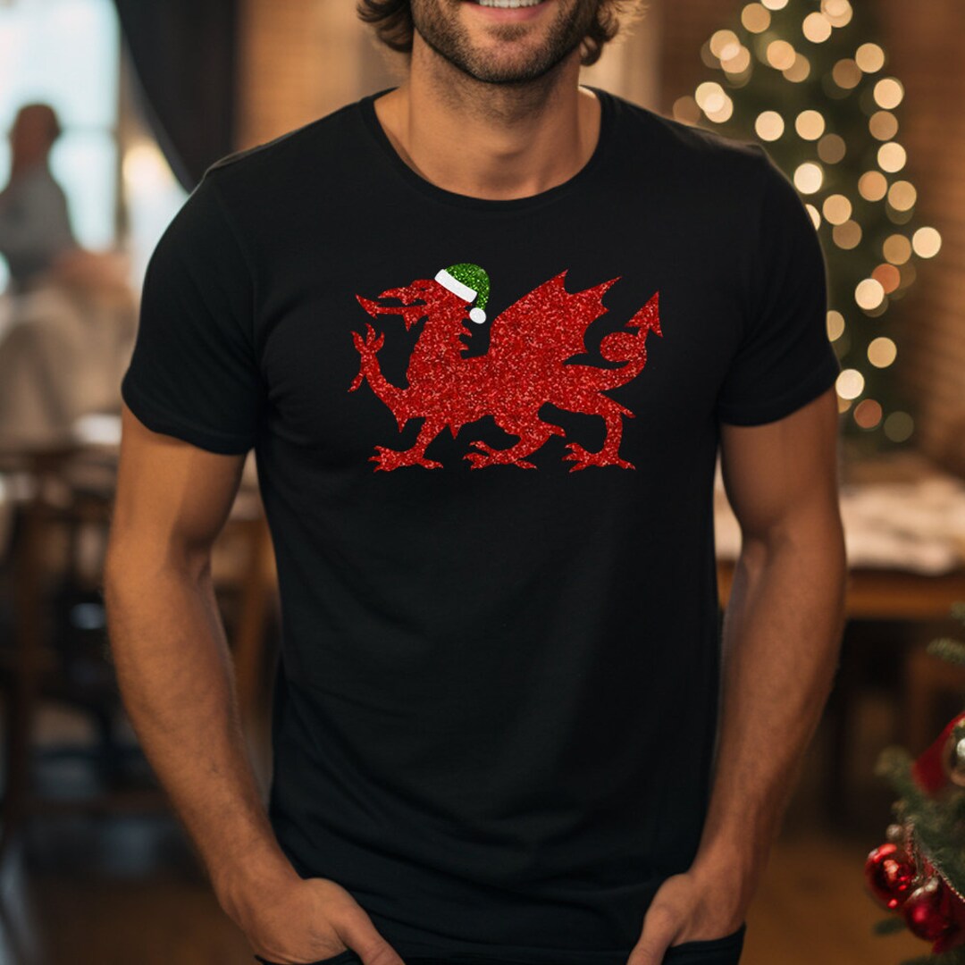 Christmas Welsh Dragon T-shirt - Mens Wales Nadolig Llawen Wrexham Santa Hat Gift Top - Etsy UK
