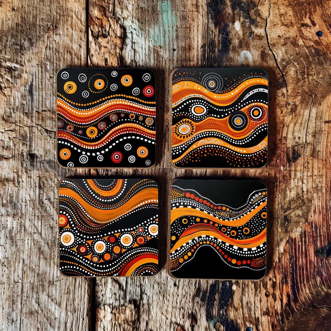 Aboriginal Art Coaster Set Australian Aborigine Coasters Orange Dot ...