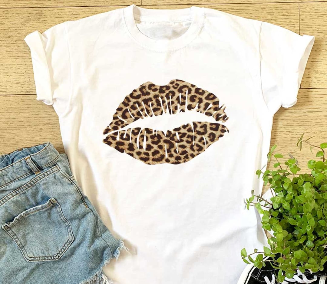 Ladies Leopard Lips T-shirt - Womens Girls Super Cute Gift Top Birthday ...