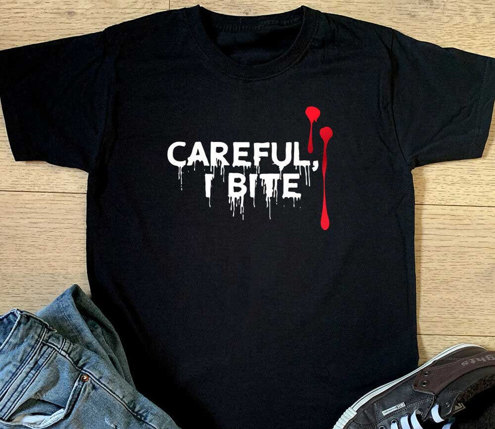 Careful I Bite T-shirt Mens Funny Halloween Top Boys | Etsy
