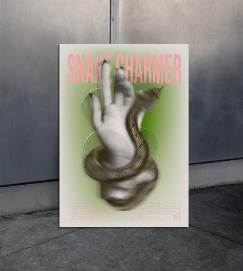 Snake Charmer Poster, Bright Colours, Digital Collage, Instant Download ...