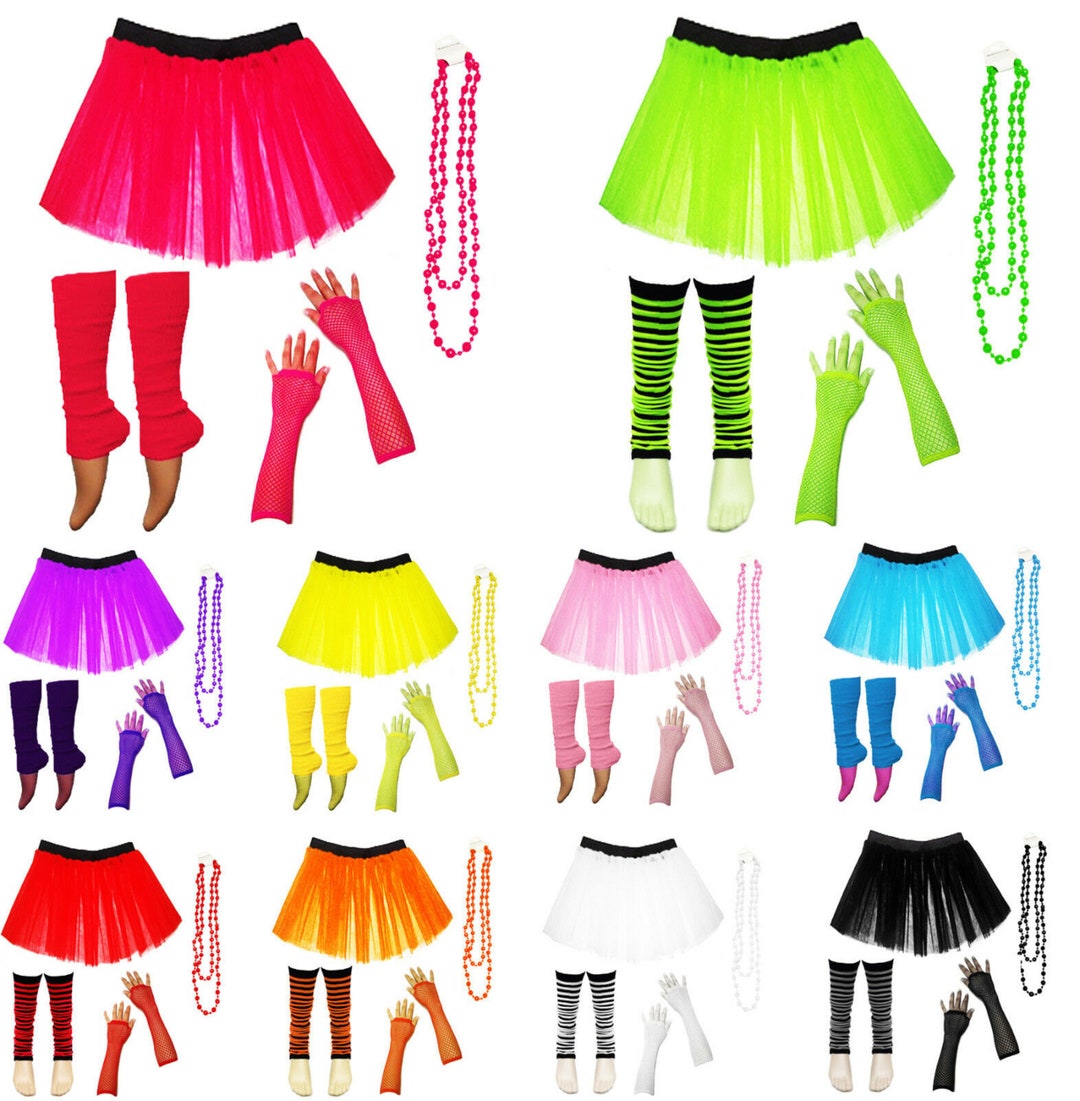 Tutu Skirts Women Ladies Girls Hen Adult Neon Fancy Tutu Set 1980 80s ...