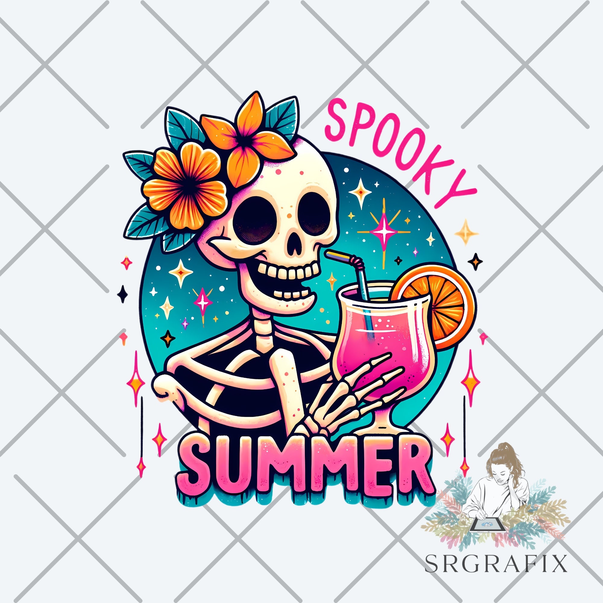 Spooky Summer Skeleton PNG Digital Download Summer Vibes Halloween ...