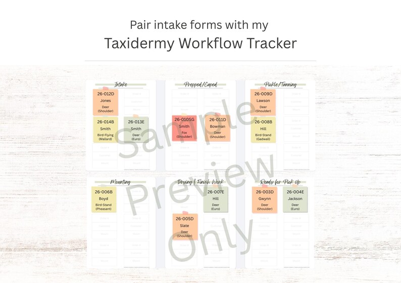 Taxidermy Client Intake Form | Taxidermy Work Order | Editable ...