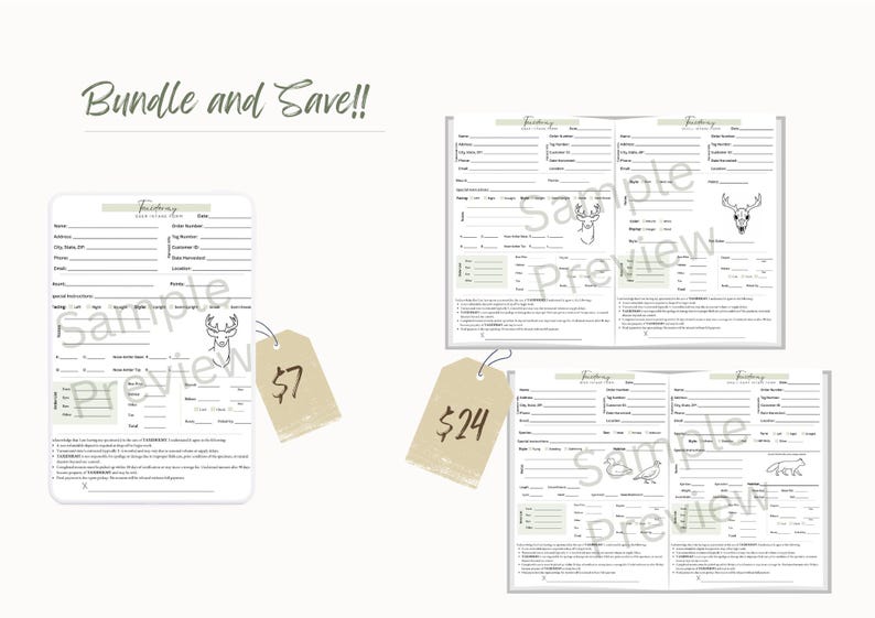 Taxidermy Client Intake Form | Taxidermy Work Order | Editable ...