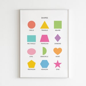 12 Geometric SHAPES Shapes Chart Learning Poster Home Decor Math ...