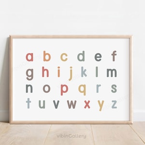Lowercase Alphabet Poster, Horizontal Alphabet Poster, Earth Tone ABC ...