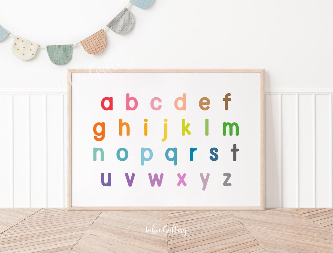 Lowercase Alphabet Poster Landscape, Playroom Wall Art, Nursery Rainbow ...