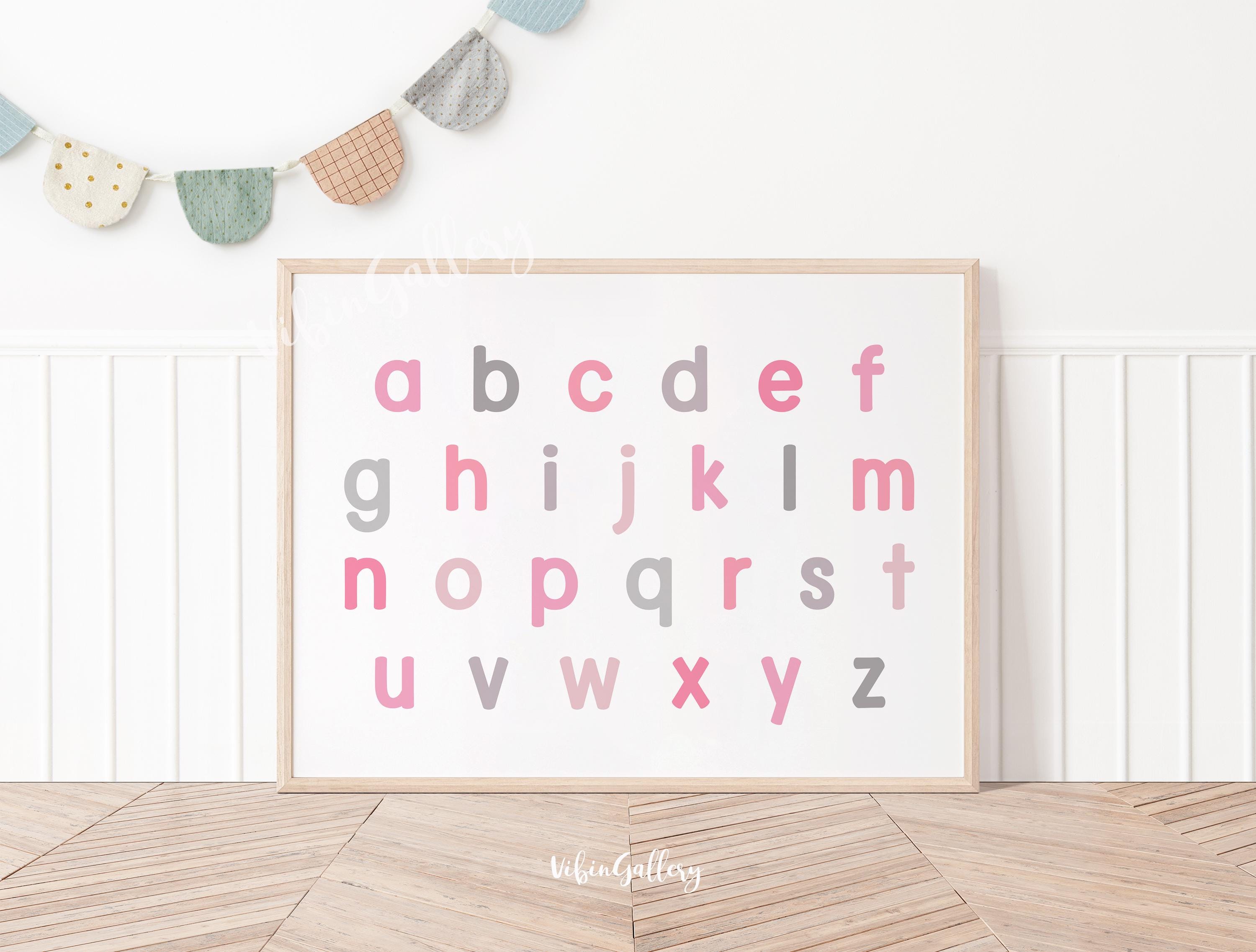 Lowercase Alphabet Poster Landscape, ABC Poster, Pink Gray Wall Decor ...