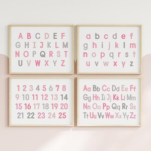 Horizontal Alphabet Poster, Pink, Neutral, Gray ABC Poster Landscape ...