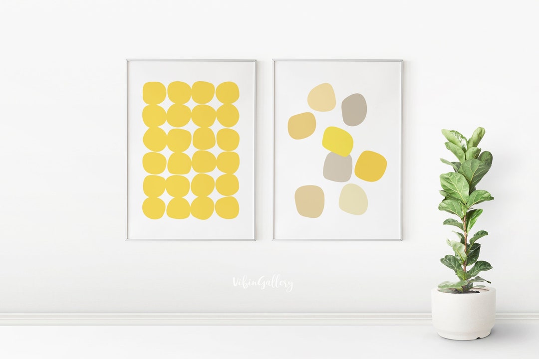 Set of 2 Yellow Dots Digital Art Print | Printable Polka Dots Wall ...