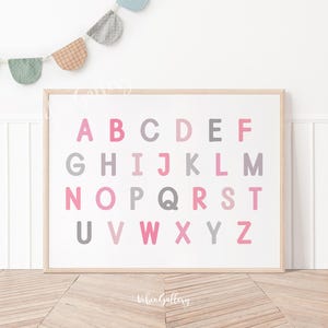 Horizontal Alphabet Poster, Pink, Neutral, Gray ABC Poster Landscape ...