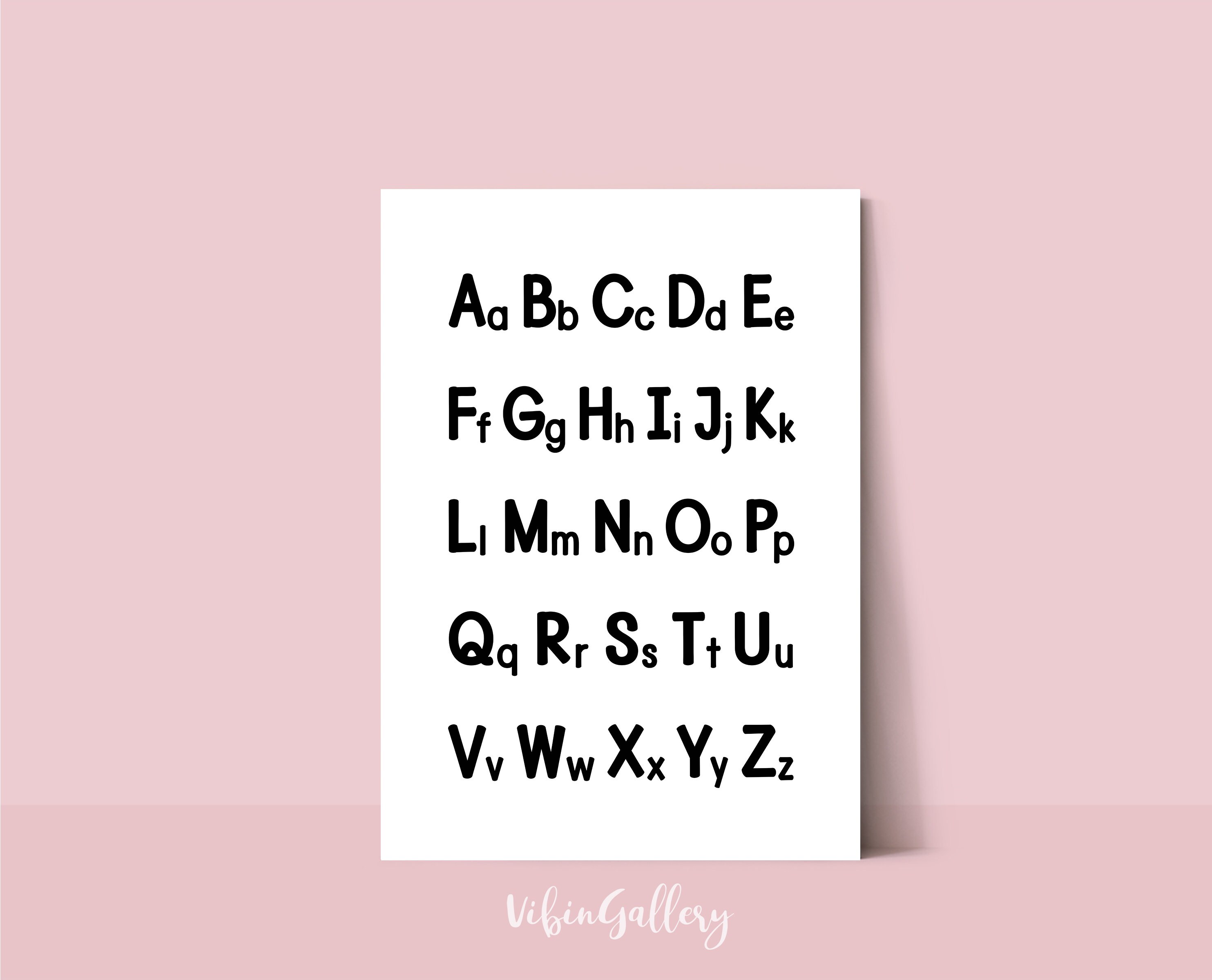 Black Alphabet Poster ABC Print Kids Room Decor Printable Nursery Wall ...