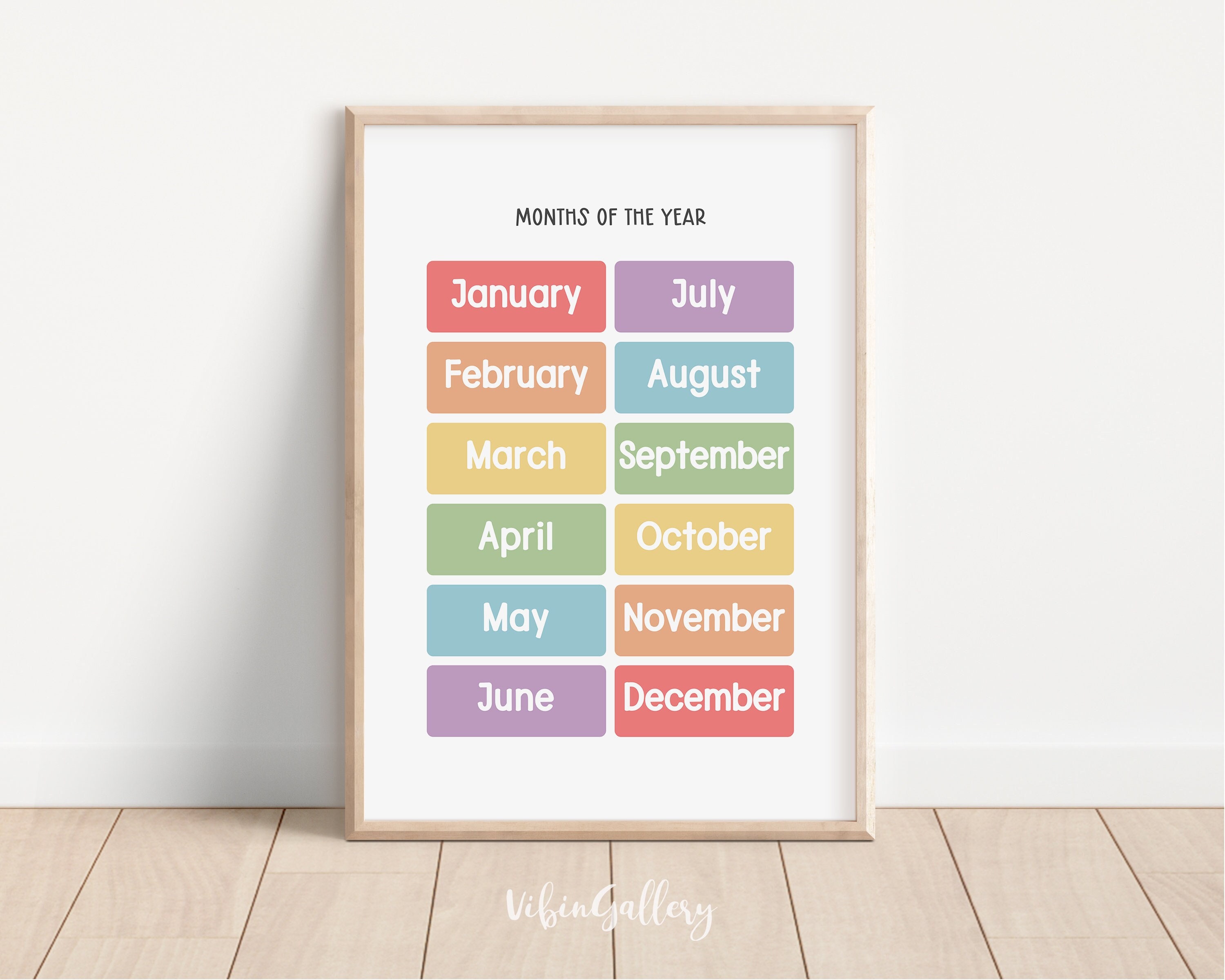 MONTHS of the Year Chart Pastel Months Print Soft Rainbow - Etsy Australia