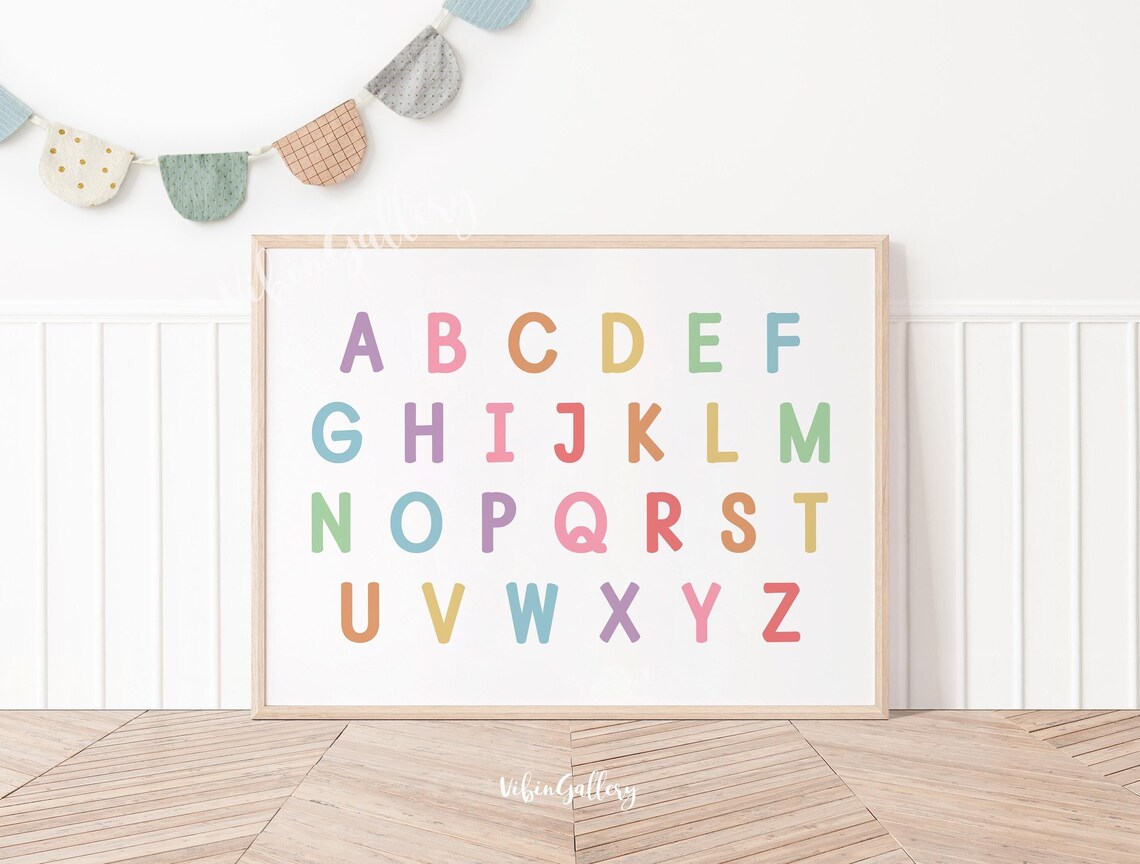 Horizontal Alphabet Poster, ABC Poster Landscape, Pastel Wall Decor ...