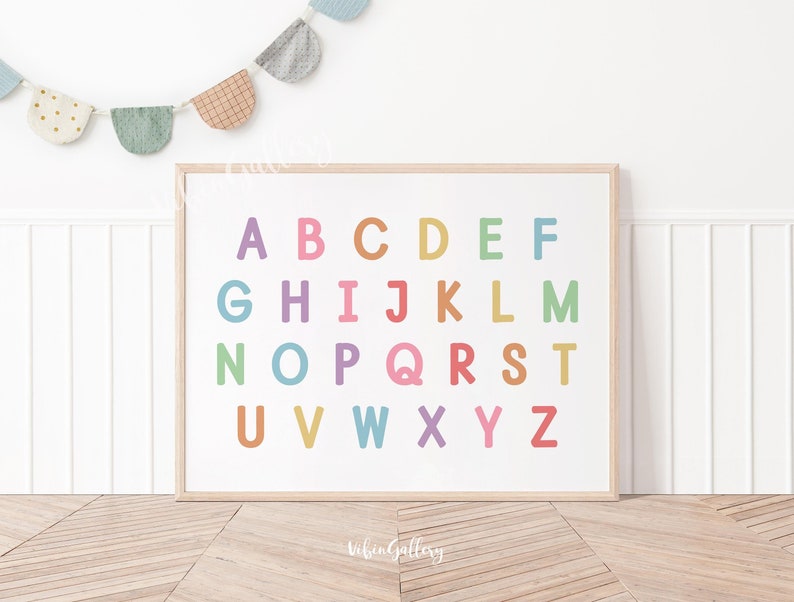 Horizontal Alphabet Poster, ABC Poster Landscape, Pastel Wall Decor ...
