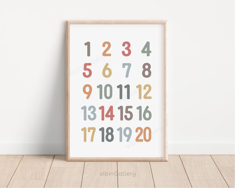 Number 1-20 Poster, Earth Tones Learning Print, Boho Nursery Decor ...