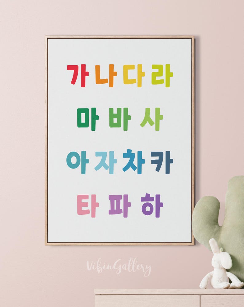 Hangul Poster Chart | Rainbow Korean Alphabet Print | | Korean "ah ...