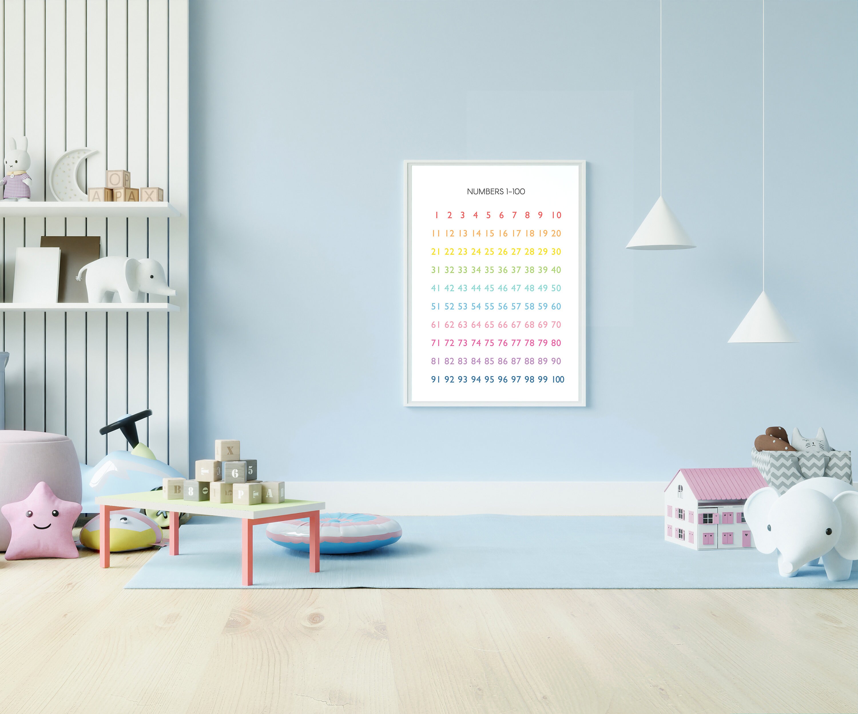 Rainbow Number Chart 1-100 Count to 100 Kids Wall Decor Classroom Math ...