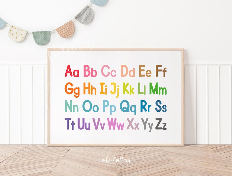 Horizontal Alphabet Poster, Upper and Lowercase Letters, Rainbow Wall ...
