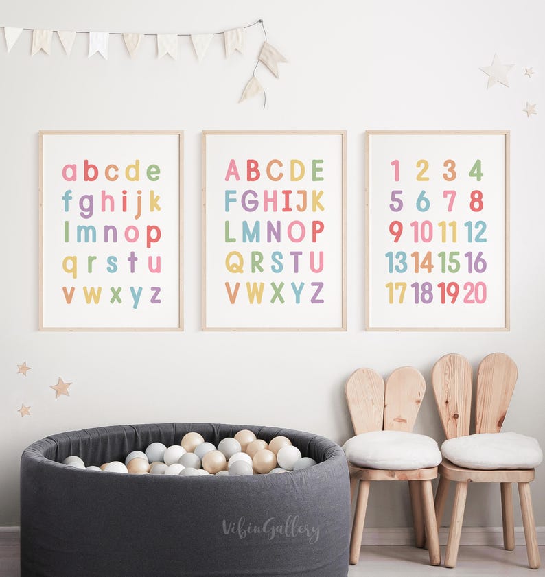 Pastel Alphabet Poster Print | Rainbow Wall Decor | Uppercase Abc ...