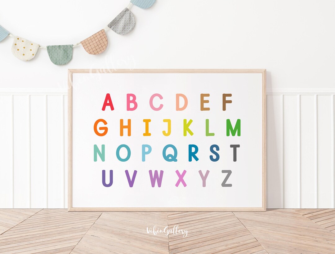 Horizontal Alphabet Poster, Playroom Wall Art, Nursery Rainbow Wall ...