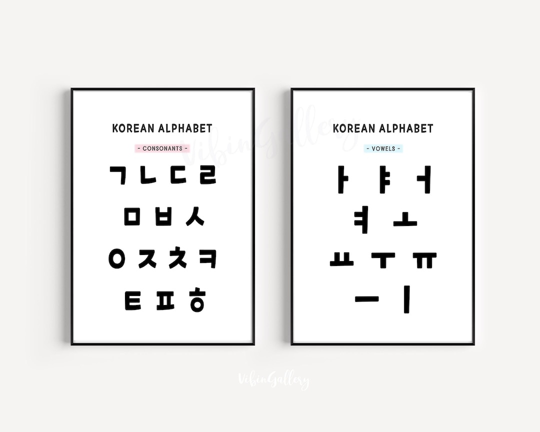 Korean Consonants and Vowels Poster | Black & White Wall Art | Hangul ...