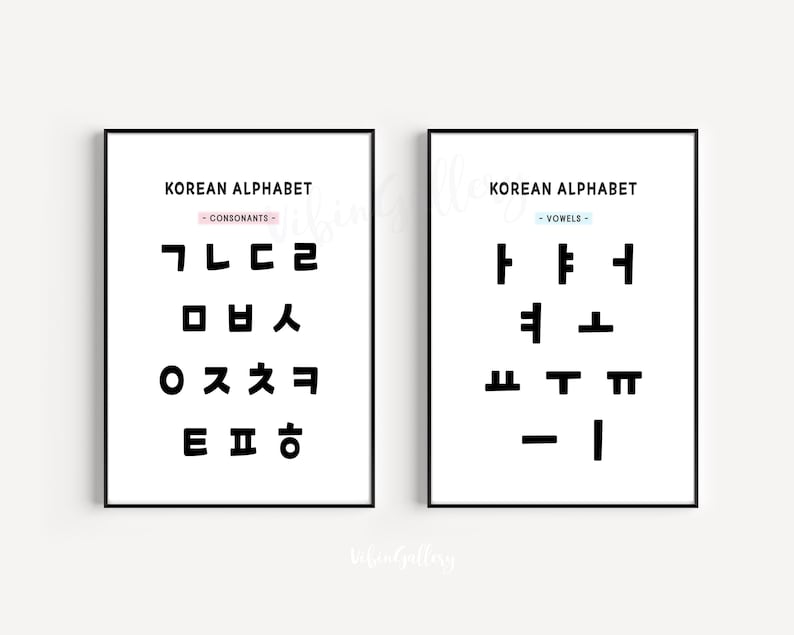 Korean Consonants and Vowels Poster | Black & White Wall Art | Hangul ...