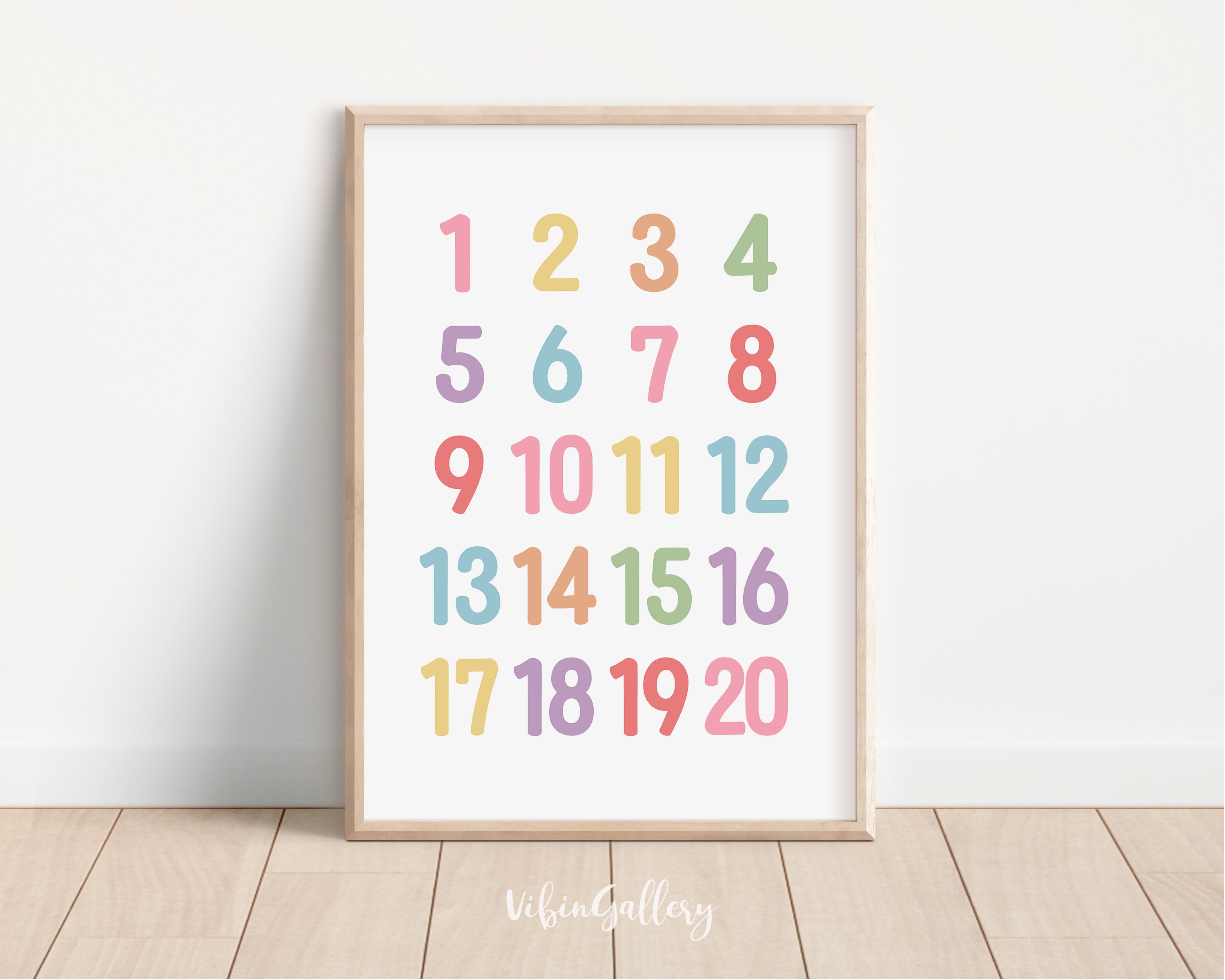 Pastel Numbers Poster Counting 1-20 Printable Kids Room Decor Soft ...