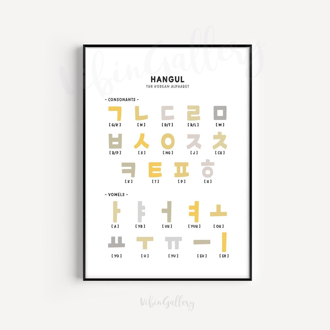 Basic Korean, Yellow Neutral Gray Korean Print, Korean Consonants and ...