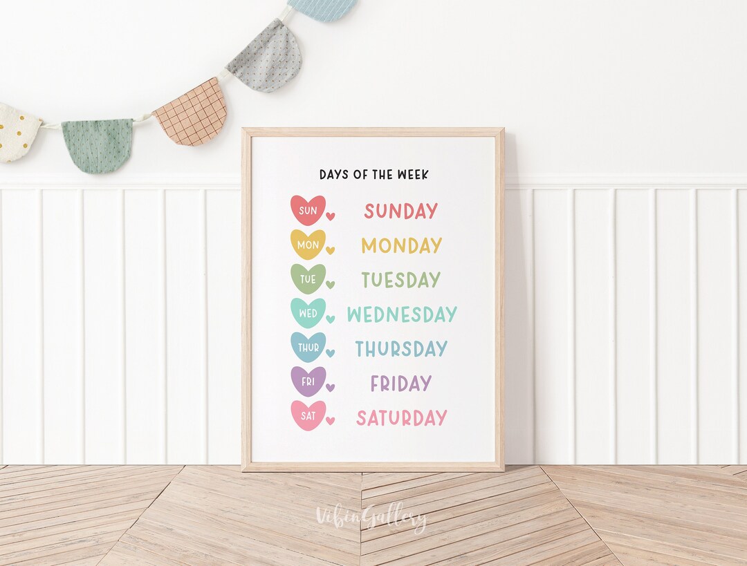 DAYS of the Week Poster | Pastel Heart Print | Homeschool, Classroom ...