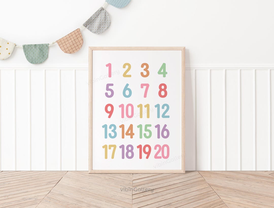 Numbers 1-20 Poster, Pastel Nursery & Kids Room Decor, Homeschool ...