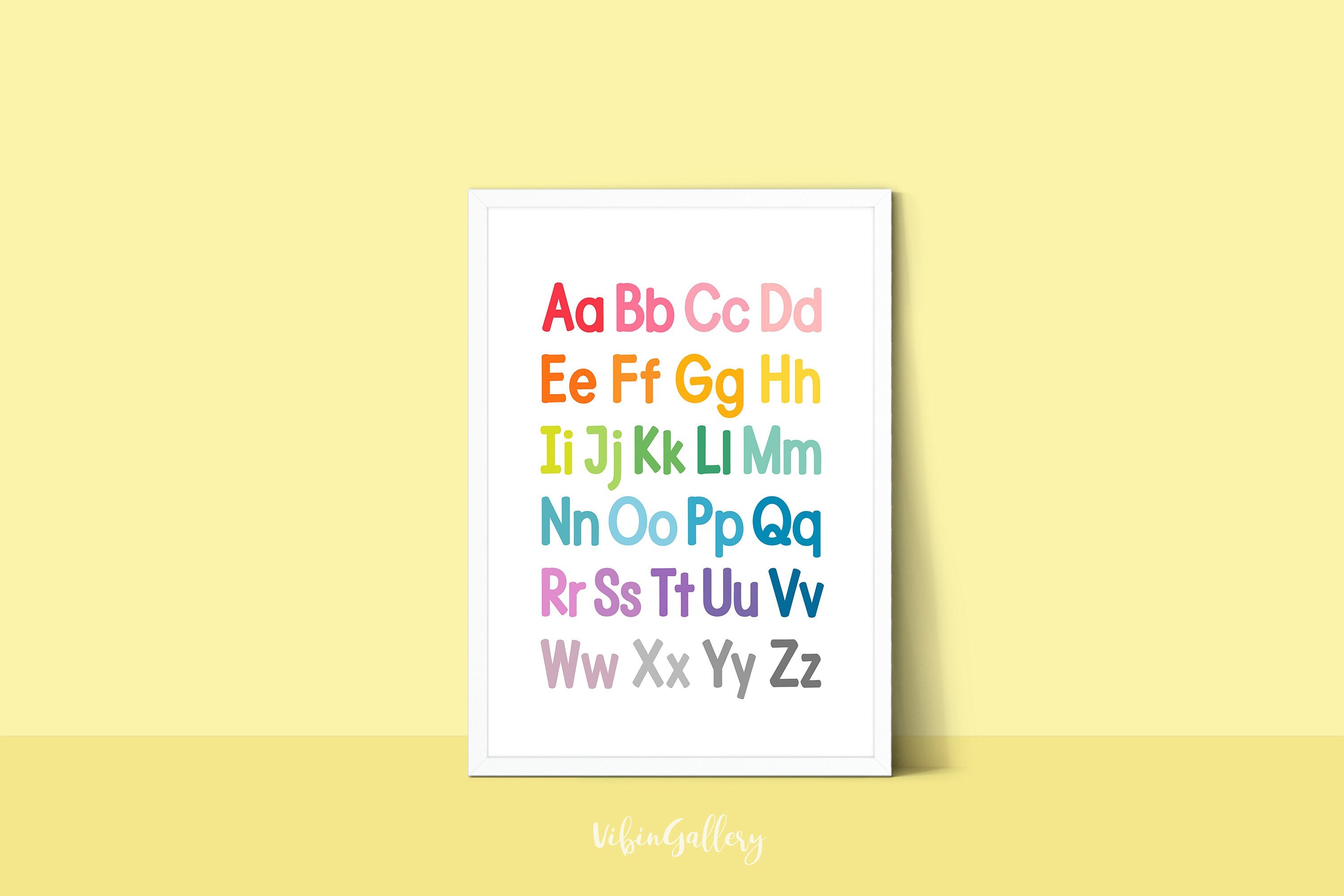 Rainbow Alphabet Poster Uppercase and Lowercase ABC Print Playroom ...