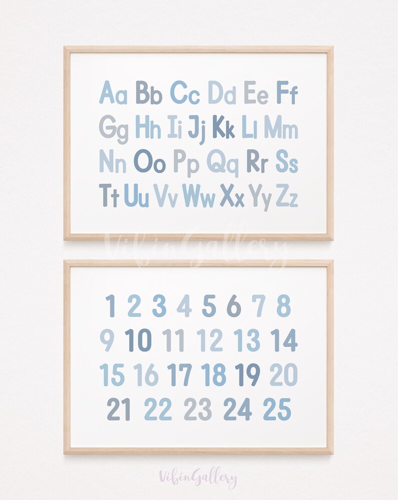 Horizontal Blue Gray Alphabet Poster, Upper and Lowercase Letters ...