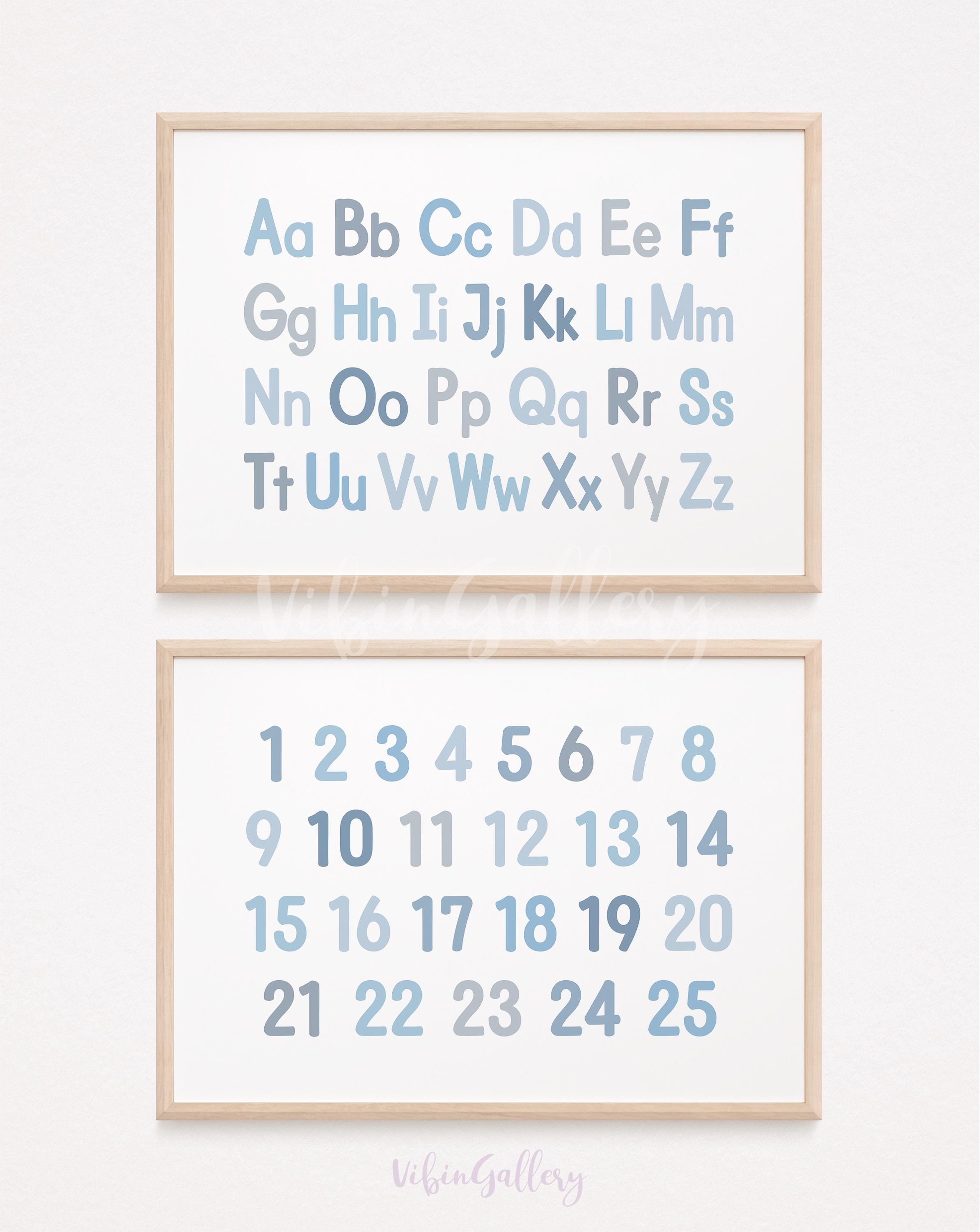 Horizontal Blue Gray Alphabet Poster, Upper and Lowercase Letters ...