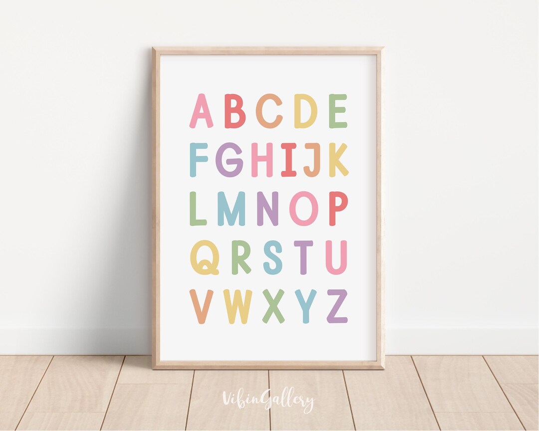Pastel Alphabet Poster Print | Rainbow Wall Decor | Uppercase Abc ...