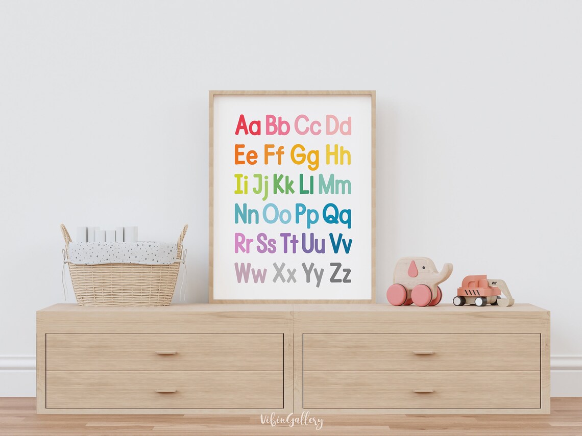 Rainbow Alphabet Poster Uppercase and Lowercase ABC Print Playroom ...