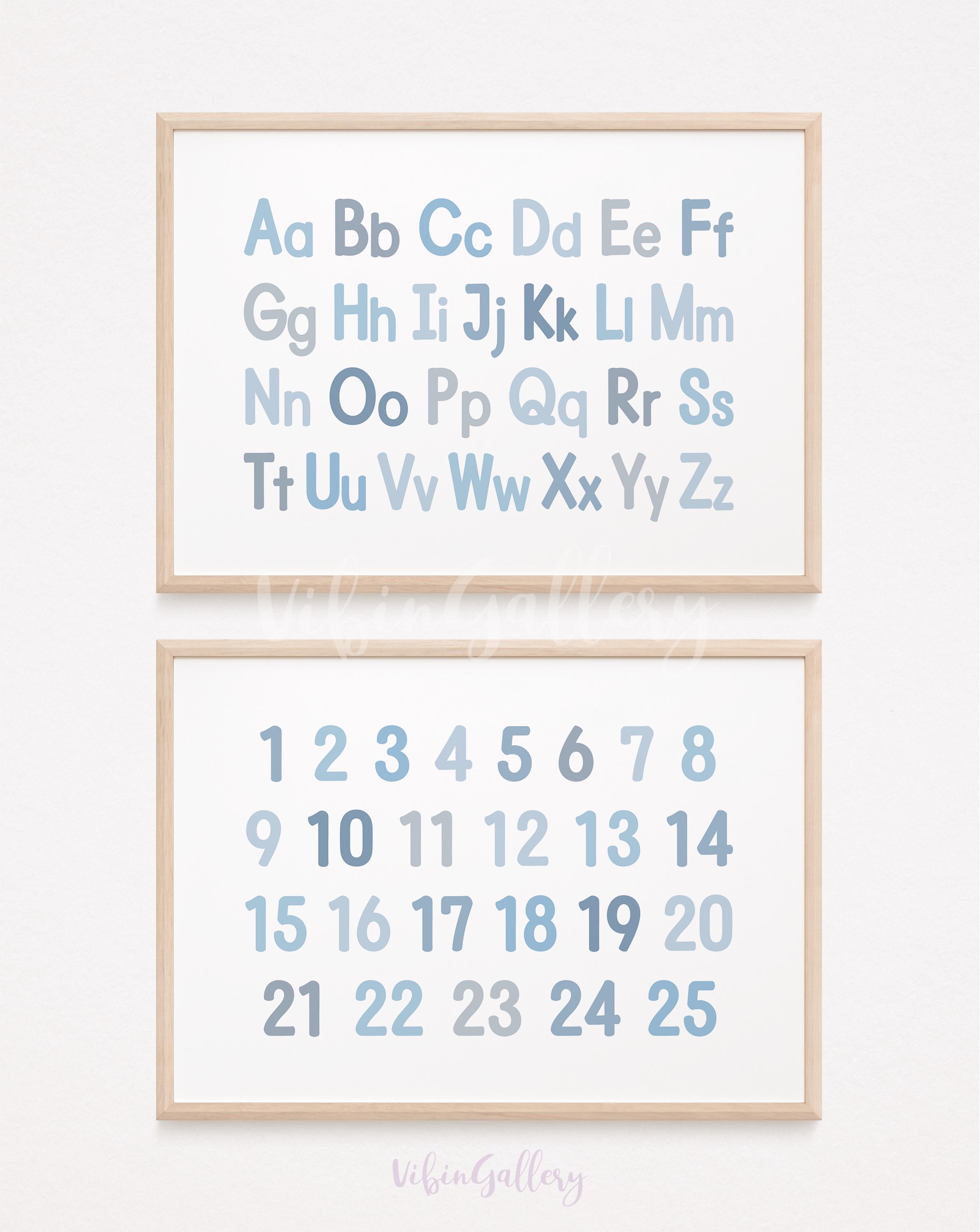 Lowercase Alphabet Poster Landscape, Blue Gray ABC Poster, Boys Room ...