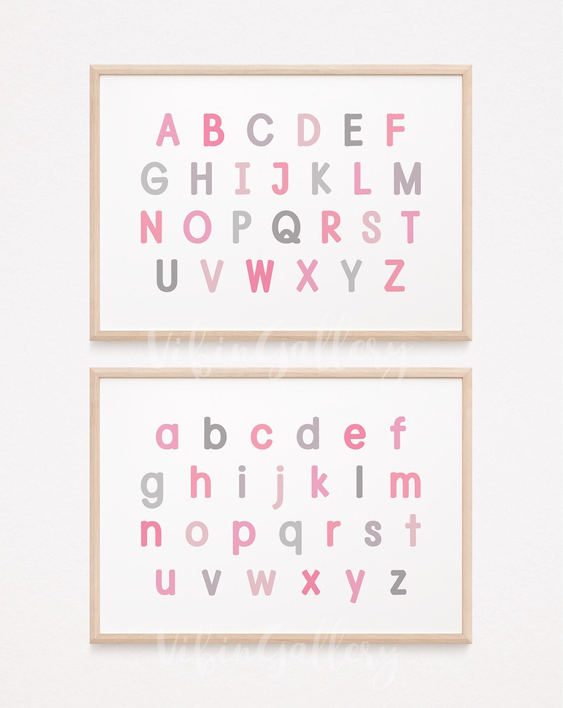 Horizontal Alphabet Poster, Pink, Neutral, Gray ABC Poster Landscape ...