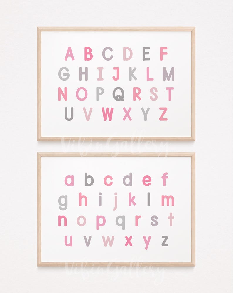 Horizontal Alphabet Poster, Pink, Neutral, Gray ABC Poster Landscape ...