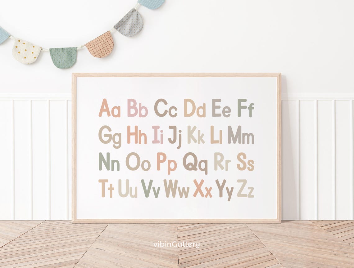 Horizontal Lowercase Alphabet Poster, Boho Wall Decor, ABC Poster ...