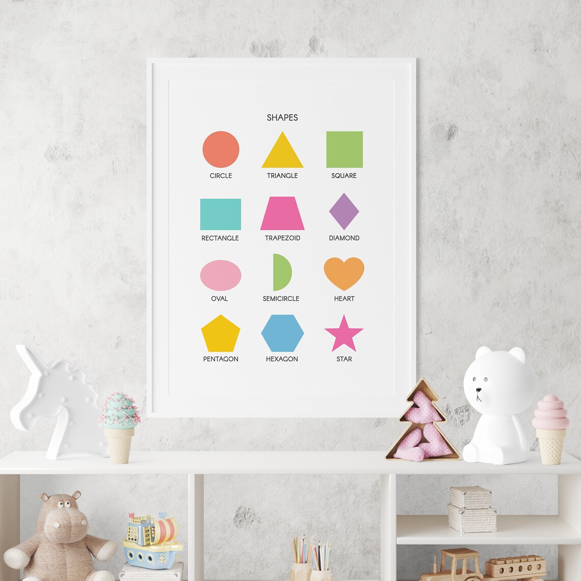 12 Geometric SHAPES Shapes Chart Learning Poster Home Decor Math ...